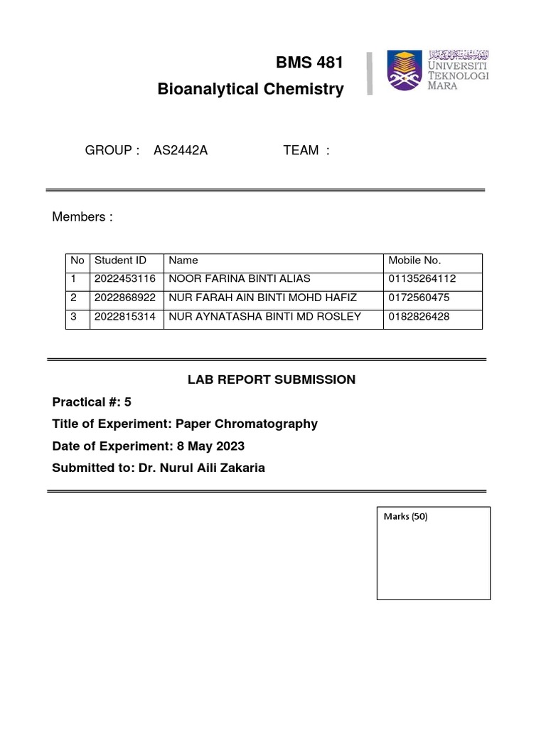 Paper Chromatography Lab Report | PDF | Science & Mathematics