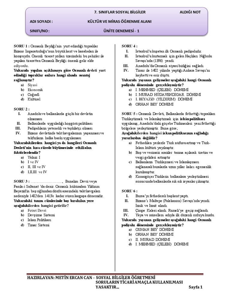Ünite 7. SINIF.... | PDF