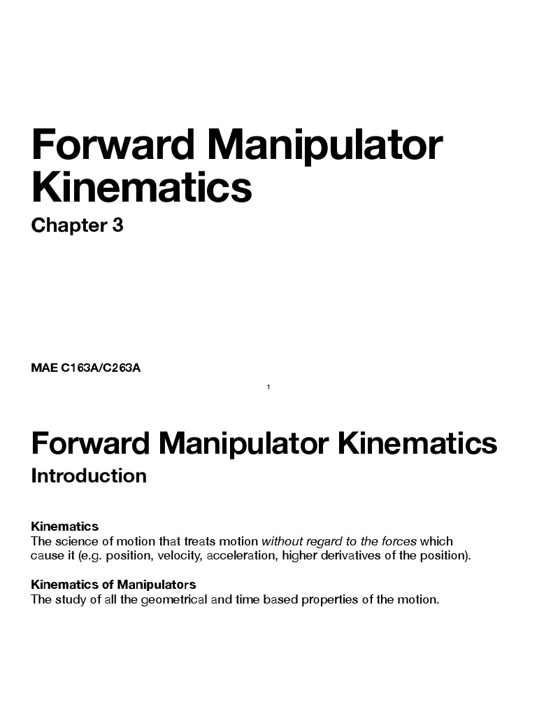 Forward Manipulator Kinematics Guide | PDF | Cartesian Coordinate ...