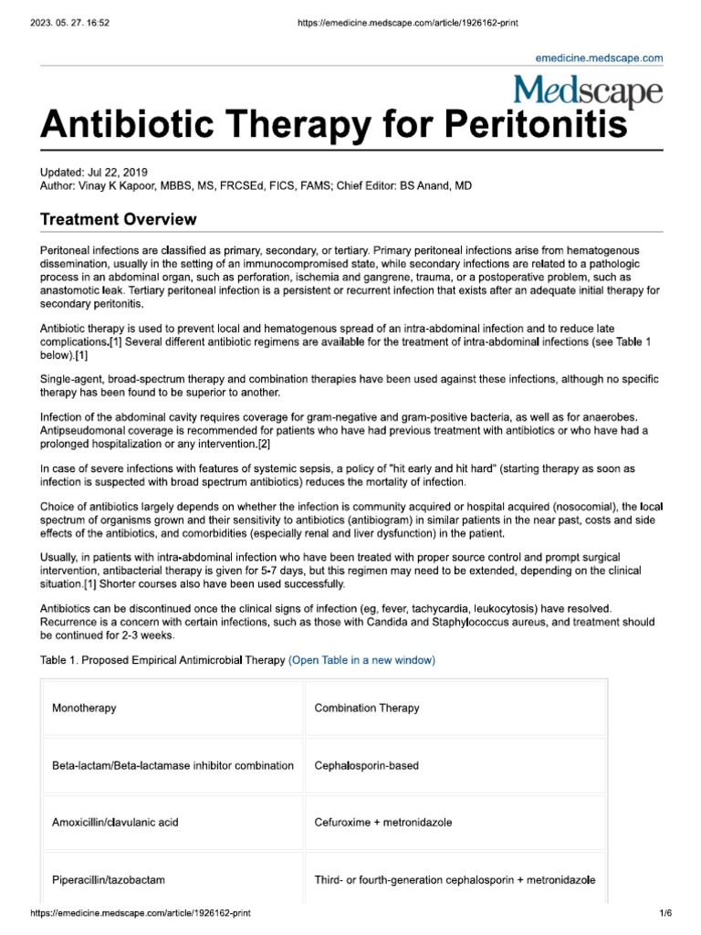 Peritonitis Antibiotics | PDF