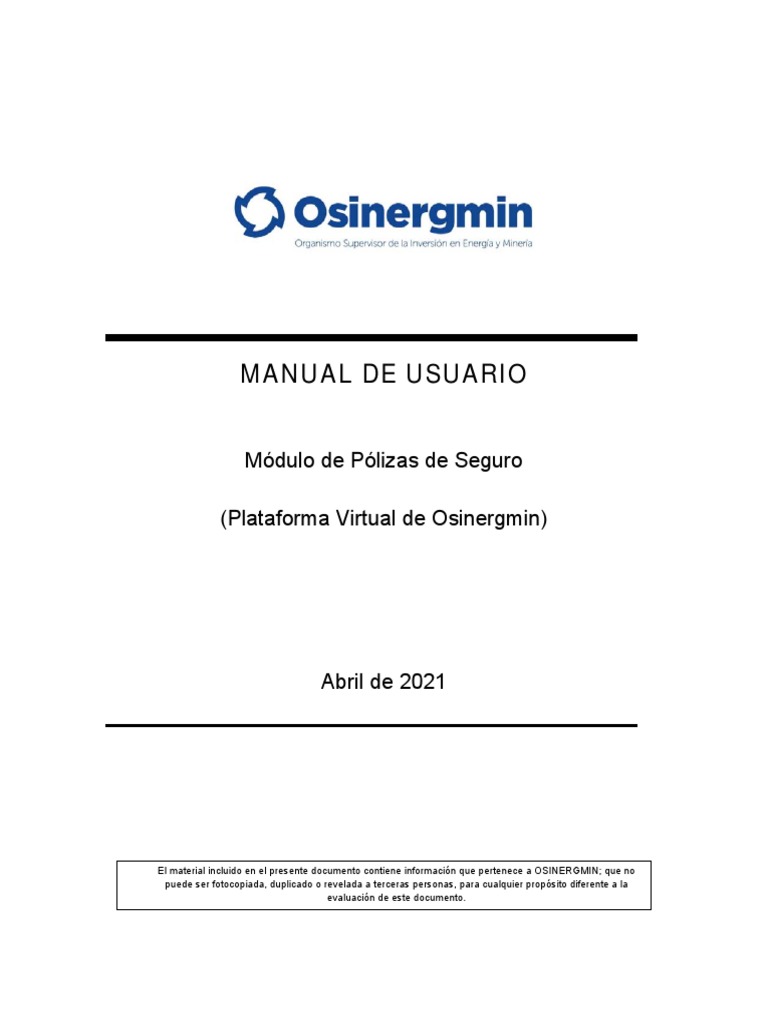 Osinergmin Manual Usuario Modulo Polizas Seguro | PDF