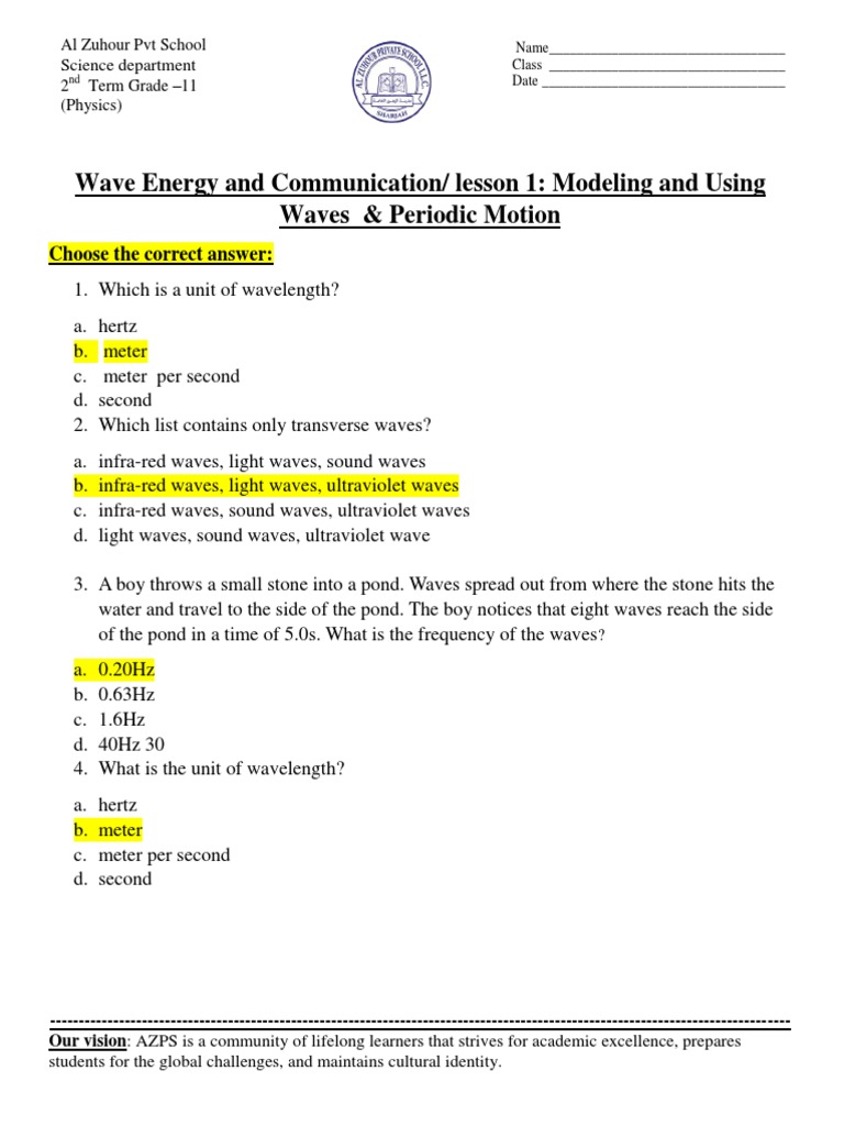 Answer Key Unit 5 | PDF