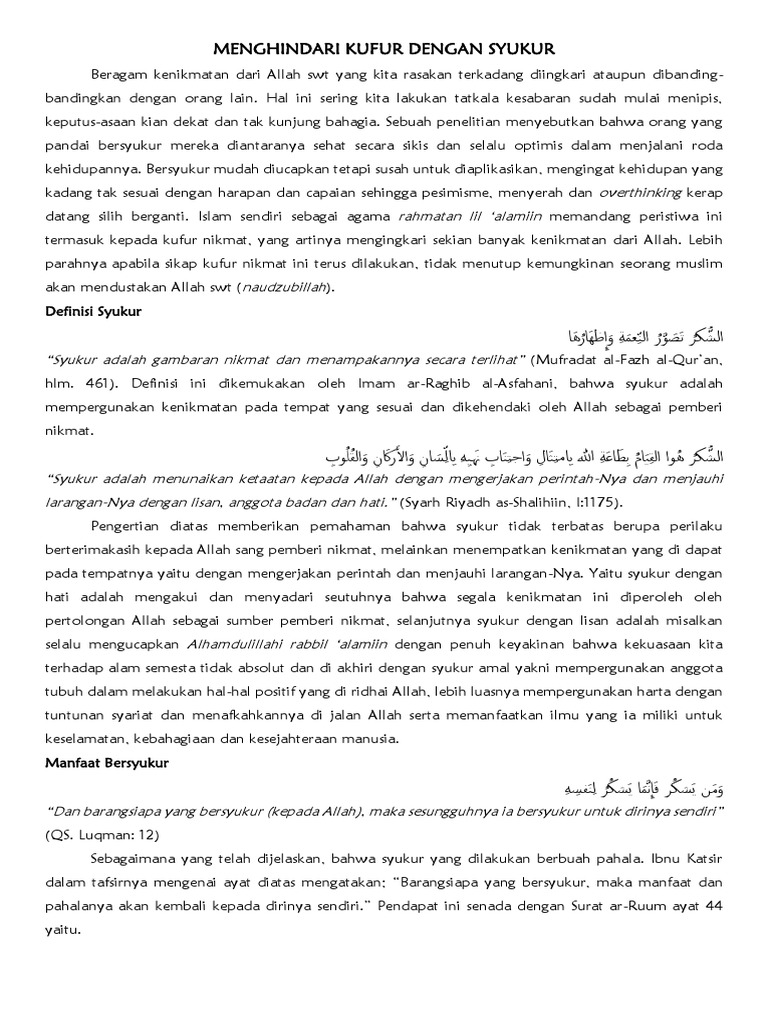 Menghindari Kufur Dengan Syukur | PDF
