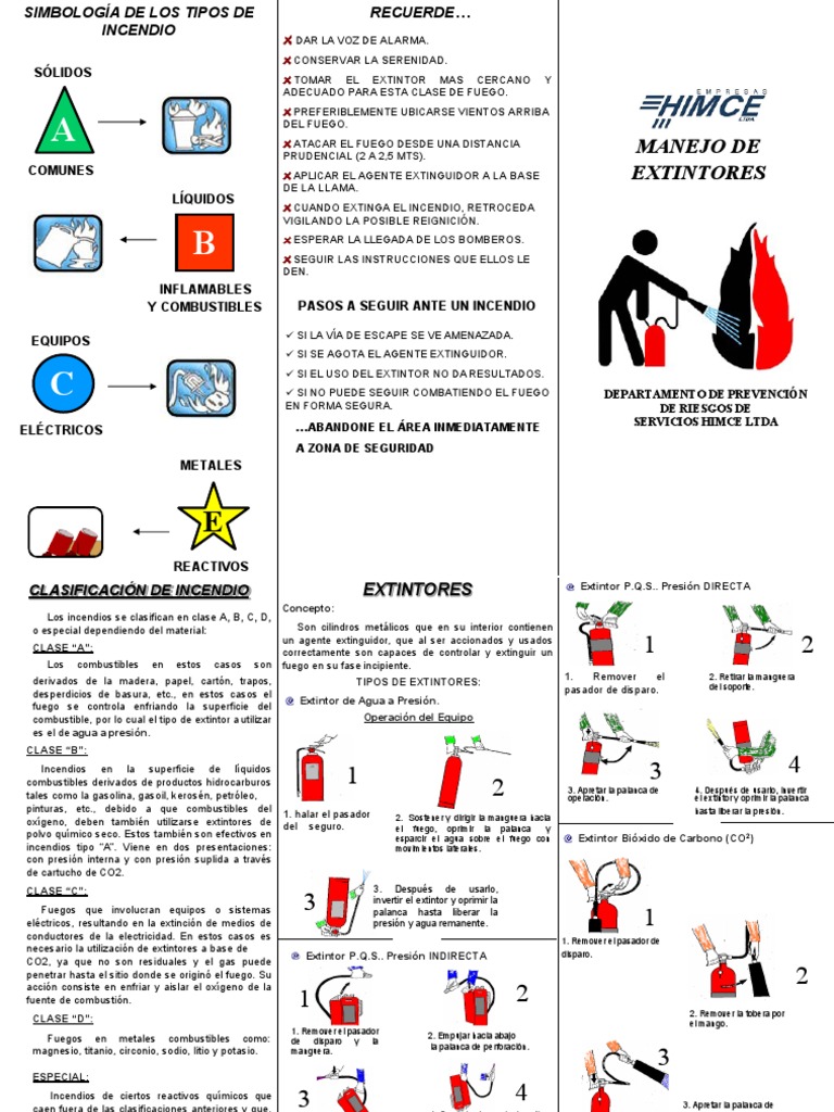 TRIPTICO Uso-de-Extintores | PDF | Dióxido de carbono | Incendios
