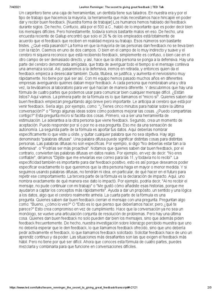 LeeAnn Renninger - The Secret To Giving Great Feedback - TED Talk | PDF