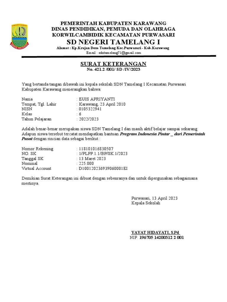 surat pengantar PIP | PDF
