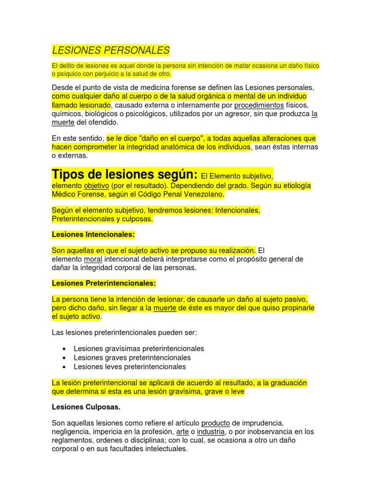Lesiones Personales | PDF | Medicina CLINICA | Causas de la muerte