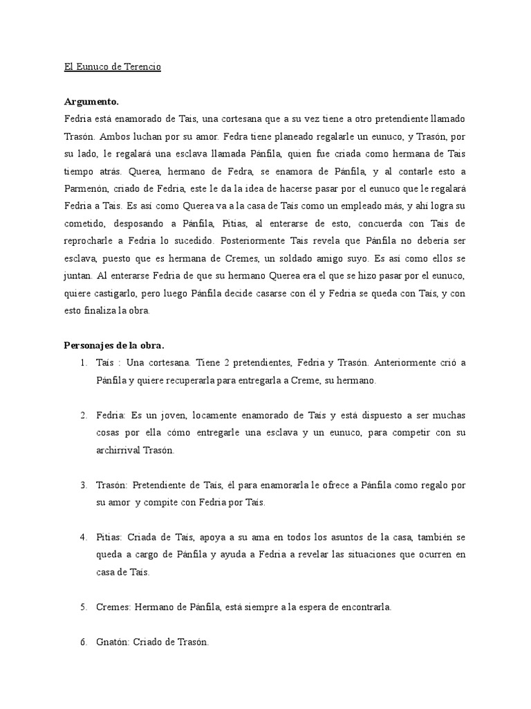 El Eunuco de Terencio | PDF | Clásicos