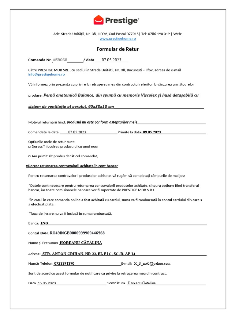 Formular de Returnare | PDF