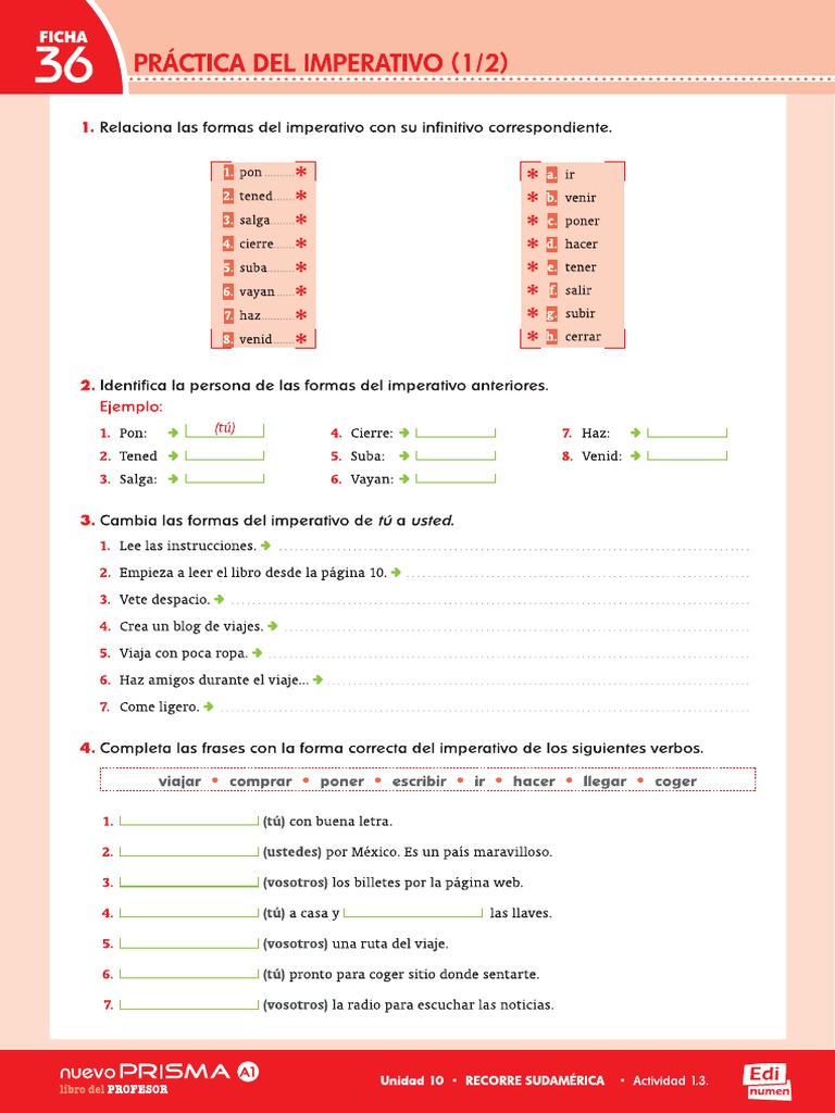 Imperativo Ejercicios A1-A2 | PDF