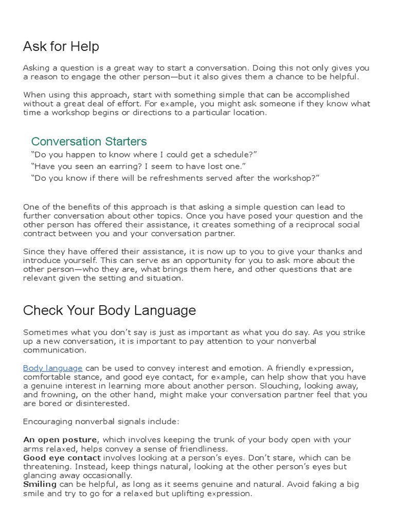 Ask For Help | PDF | Conversation | Nonverbal Communication
