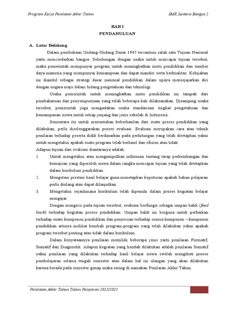 Program Kerja PAT 2023 | PDF