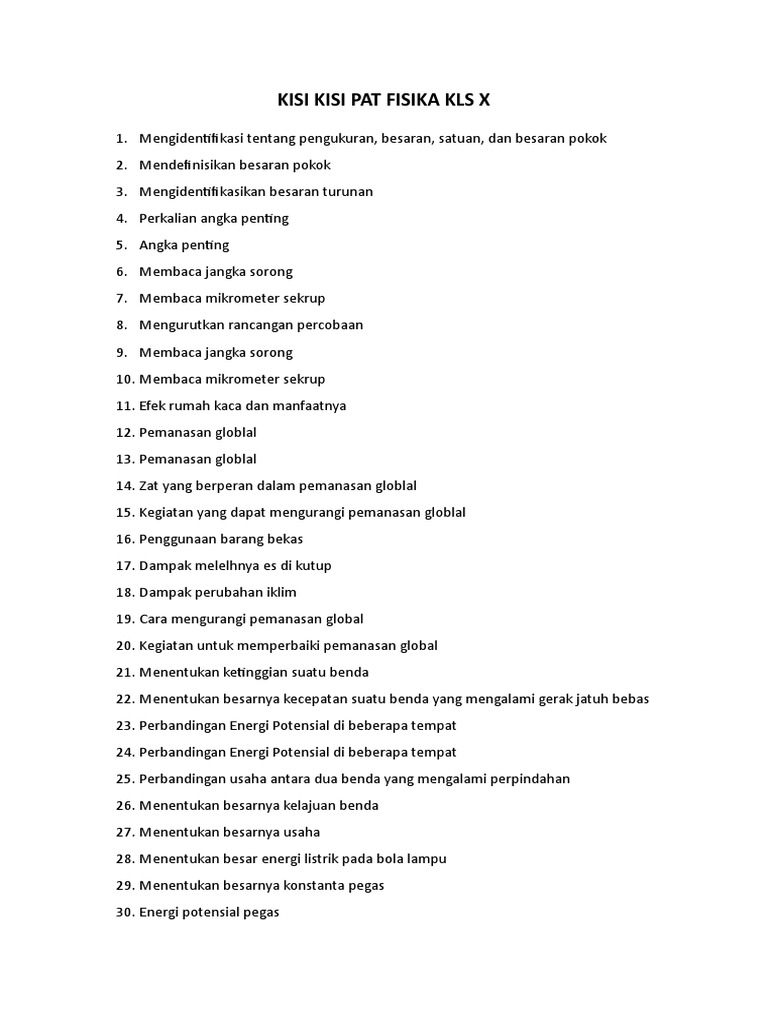 Kisi Kisi Pat Fisika Kls X | PDF