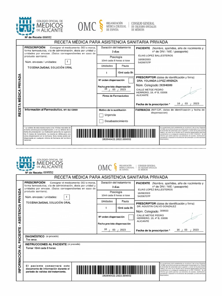 Receta Toseina Otro Medico | PDF