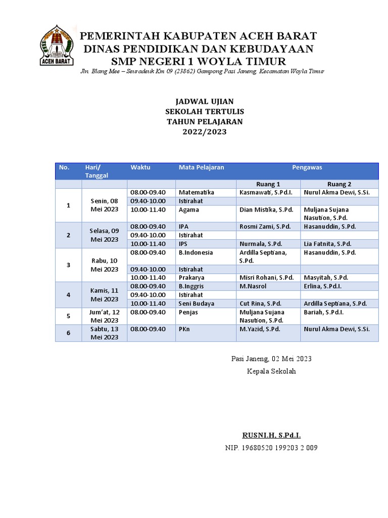 Jadwal Dan Pengawas Ujian | PDF