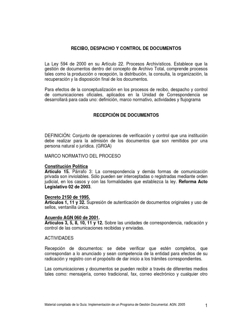 Recibo, Despacho y Control de Documentos | PDF | Gestión de registros | Correo