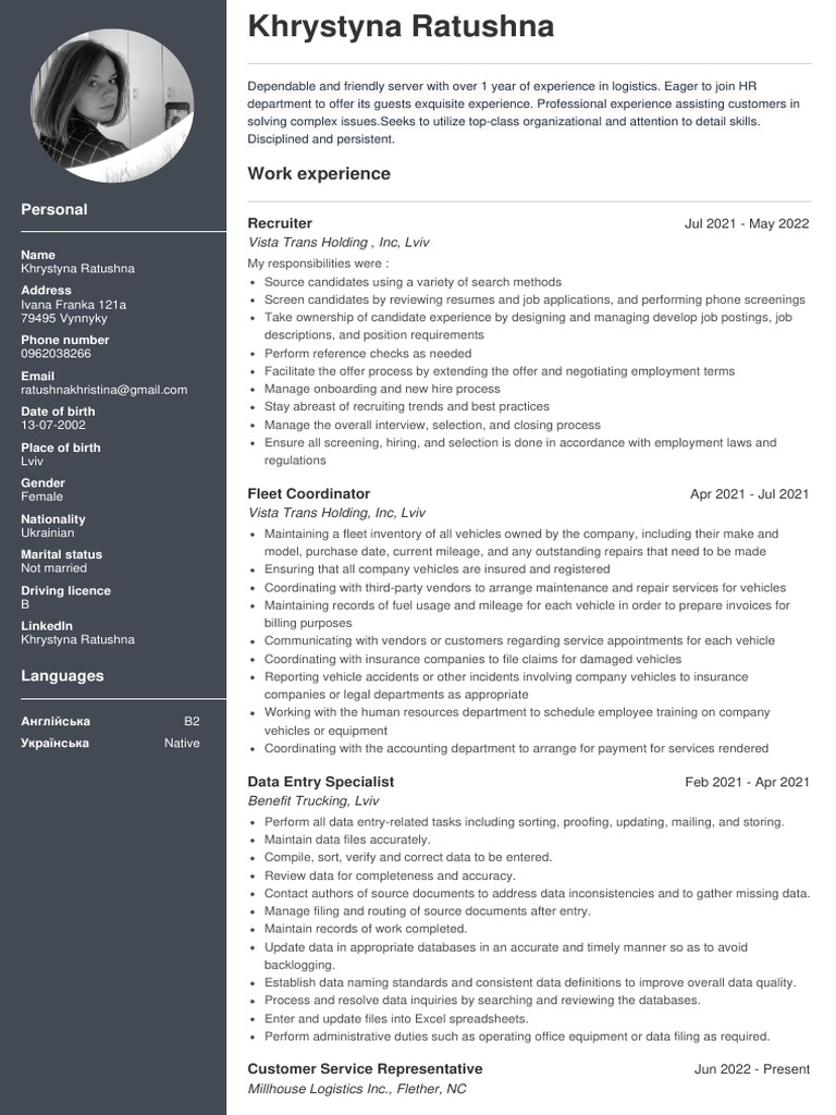 CV Христина Ратушна #1 | PDF | Data | Databases