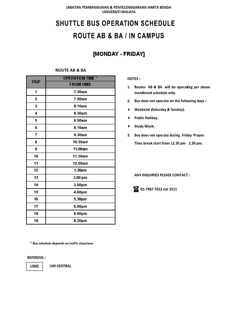 UM Shuttle Bus Schedule | PDF