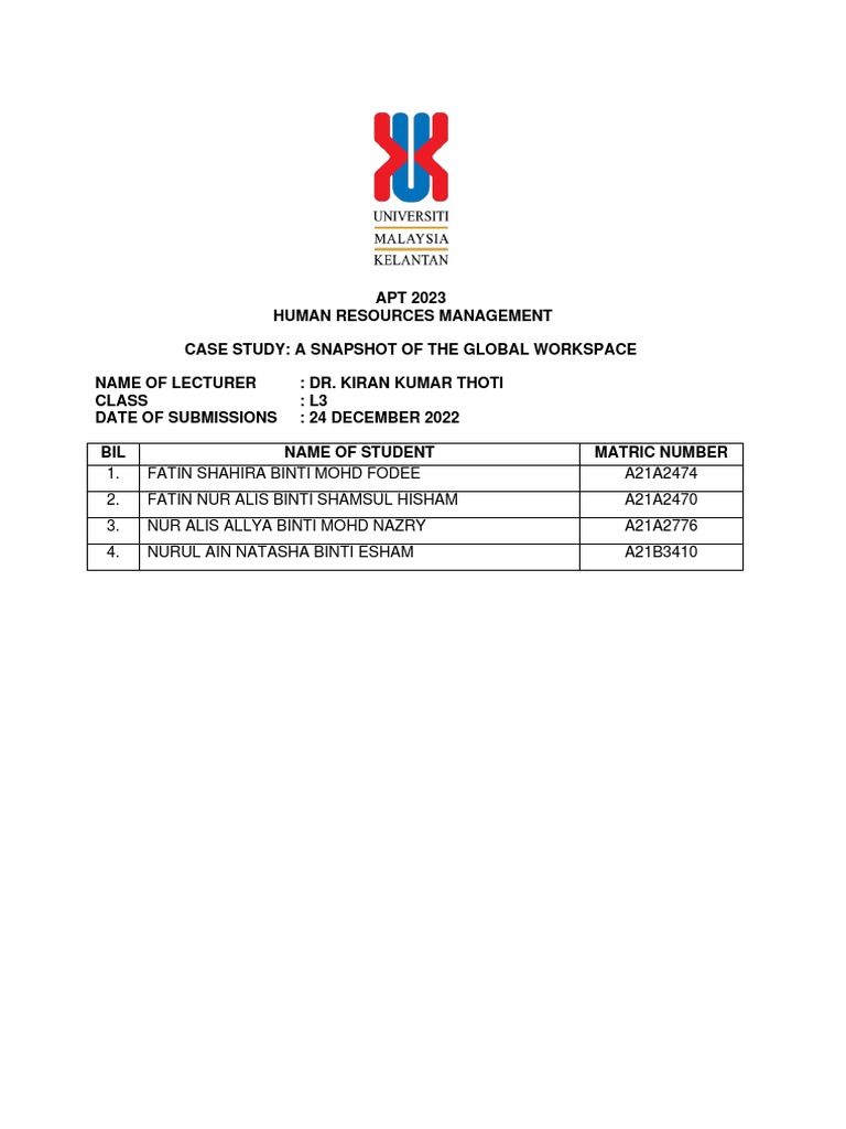 Case Study Assignment (Group 6) | PDF