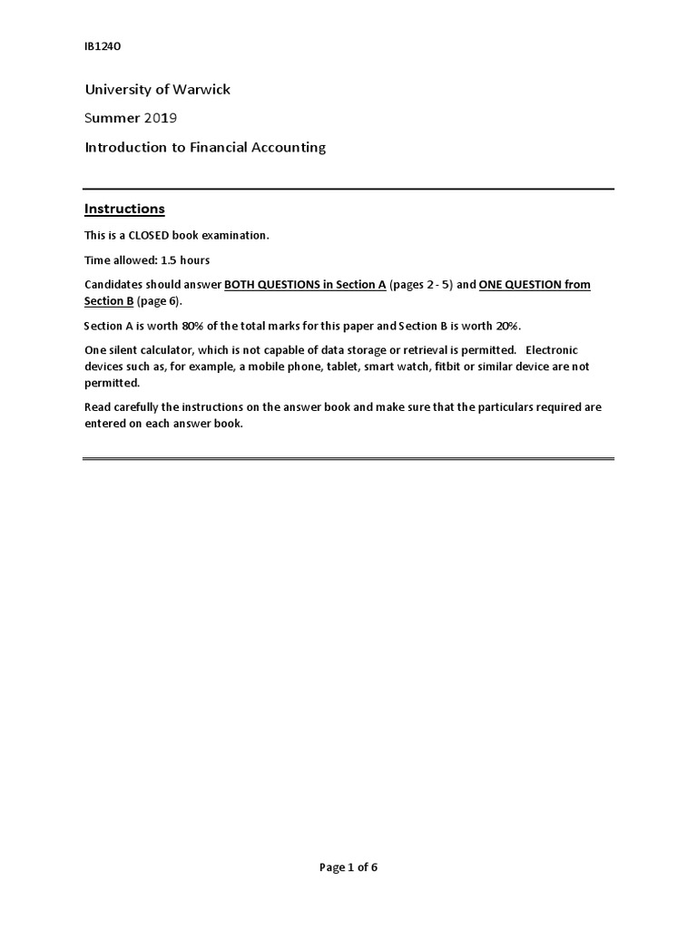 1819 IB124 Summer Exam Paper | PDF | Debits And Credits | Dividend