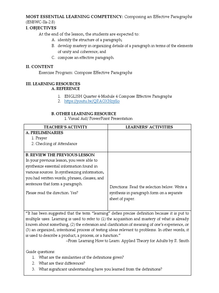 Grade8q4 Demo | PDF | Paragraph | Learning