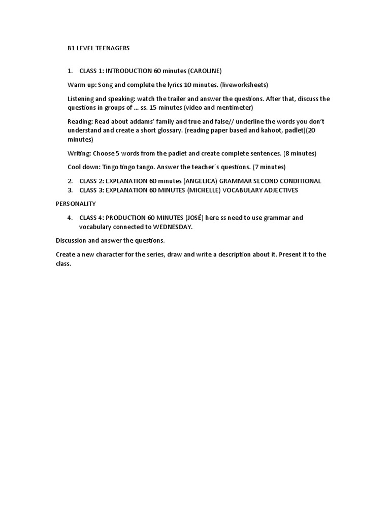 B1 Teen English Course Outline | PDF