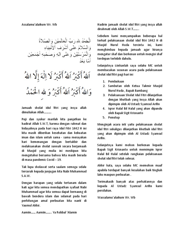 Teks MC Sholat Idul Fitri | PDF