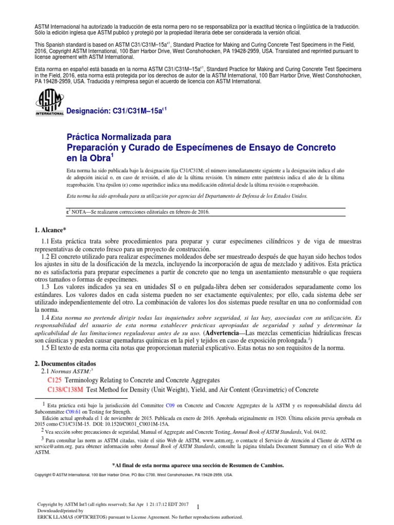 Astm c31 c31m SP - qmlt2087 | PDF