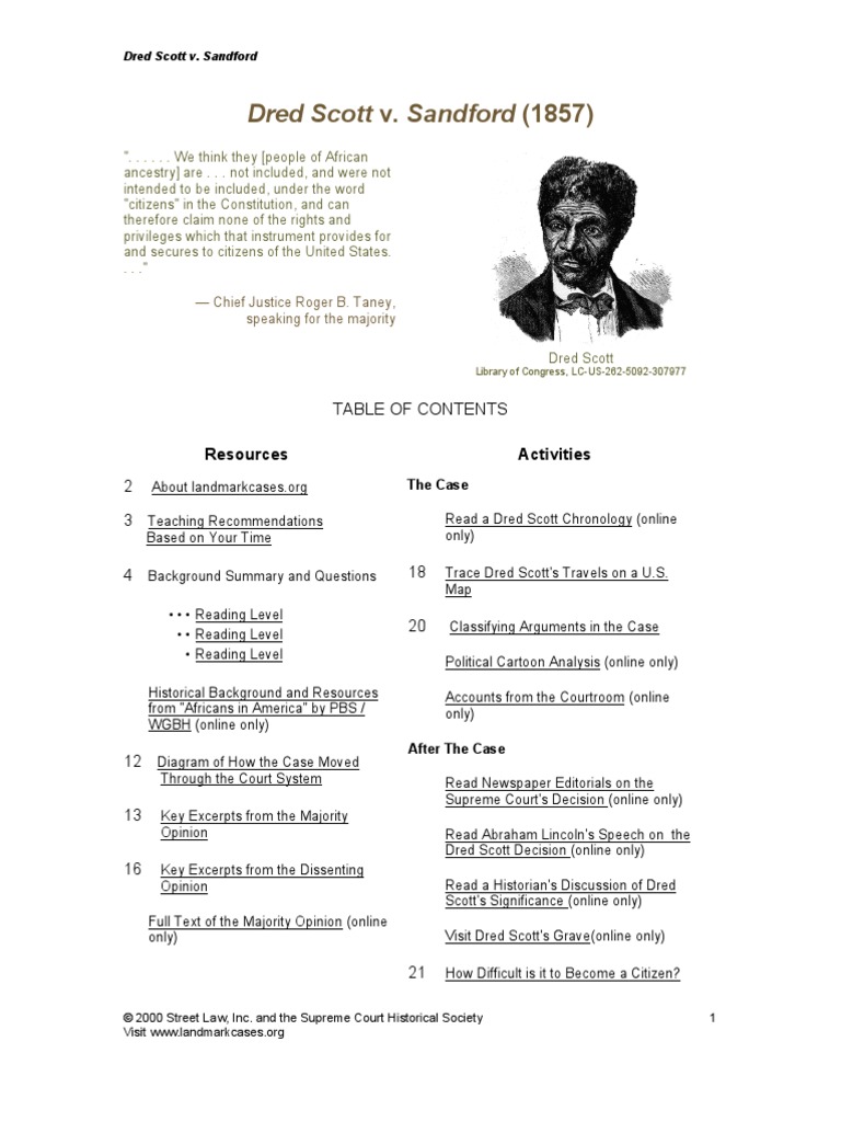 Dred Scott v. Sandford Case Guide | PDF | Dred Scott V. Sandford ...
