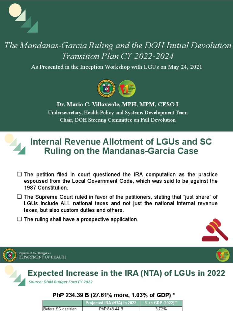 Overview & Effects of Mandanas-Garcia Ruling and Initial DOH DTP ...
