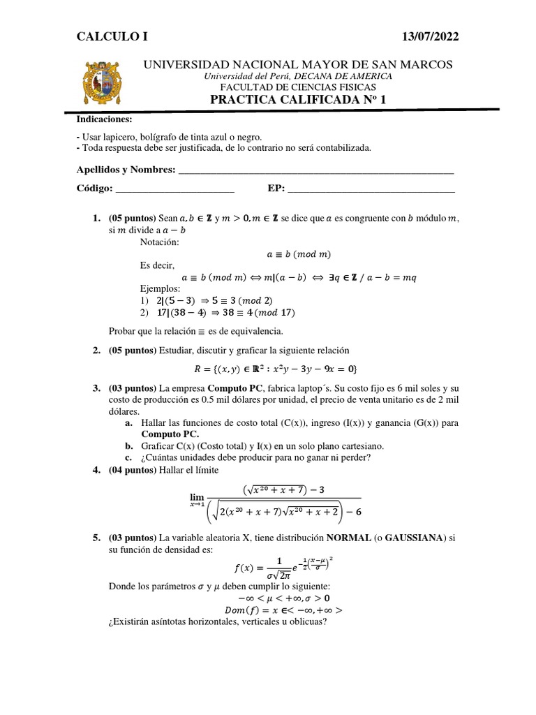 Practica Calificada N 1 | PDF