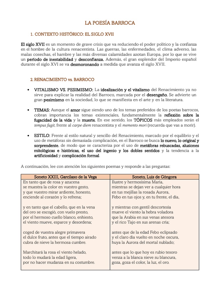 La Poesía Barroca - Apuntes | PDF | Barroco | Renacimiento