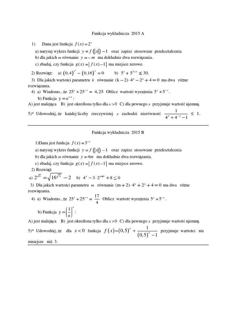 test Funkcja wykładnicza | PDF