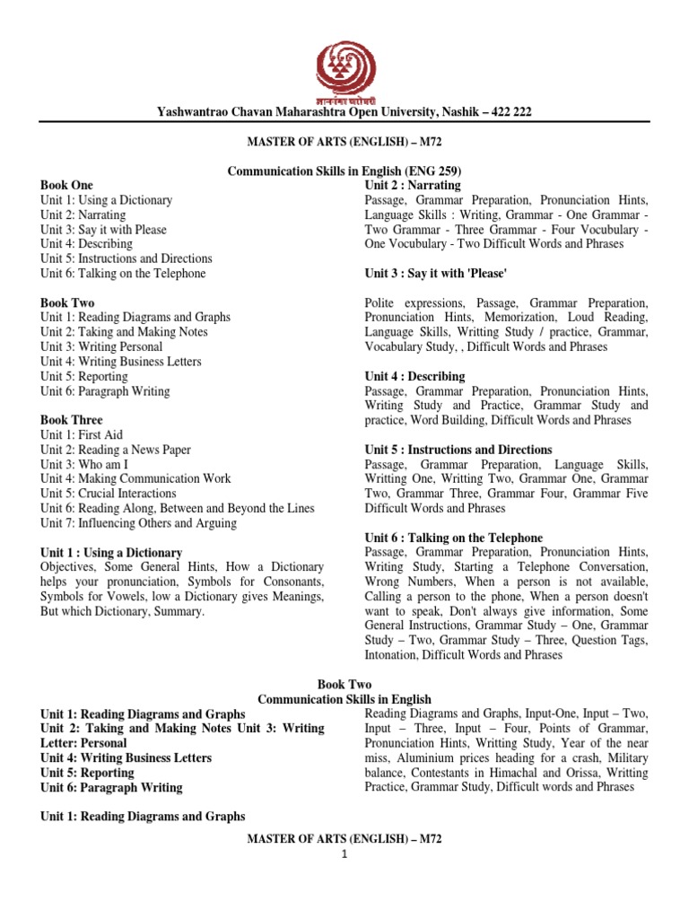 M72 Ma English 1ST Year Syllabus | PDF