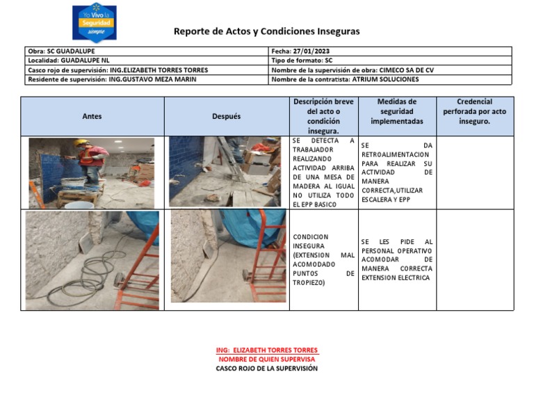 Reporte de Actos y Condiciones Inseguras Semana 2 | PDF
