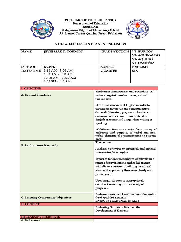 Lesson Plan Elements of The Story | PDF | Narration | Narrative
