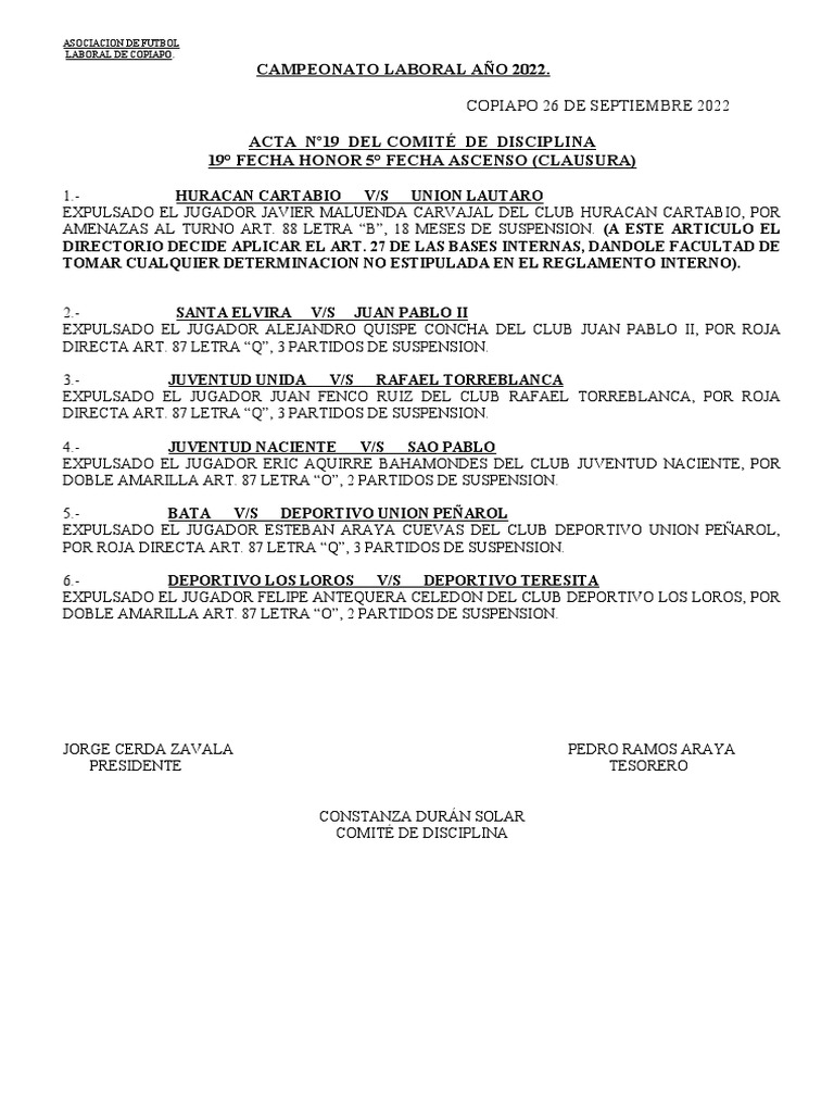 Acta 19 del Comité de Disciplina | PDF