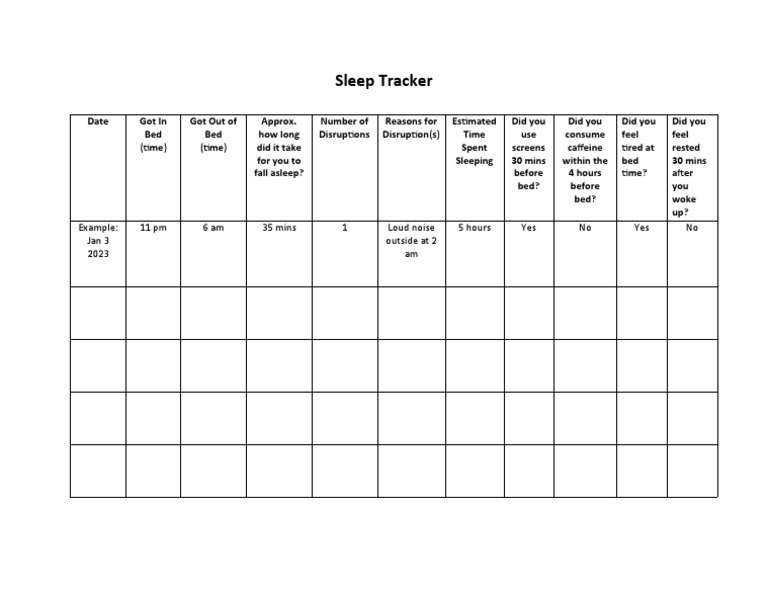 Sleep Tracker Log Template | PDF