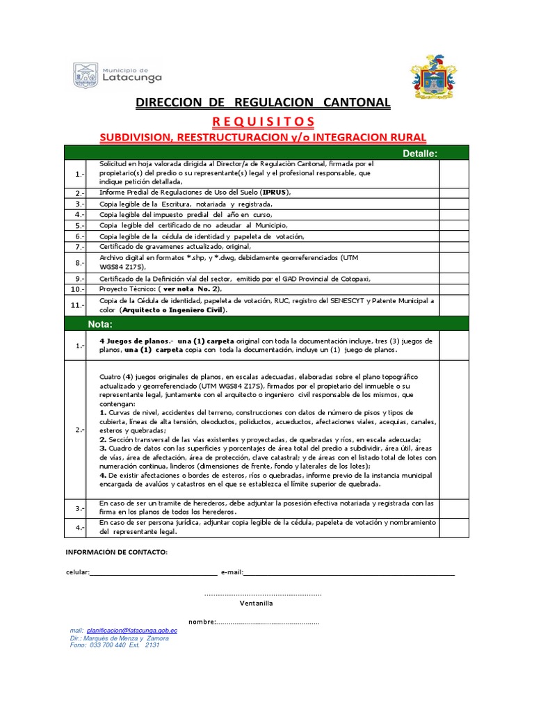 Requisitos Subdivision Latacunga | PDF