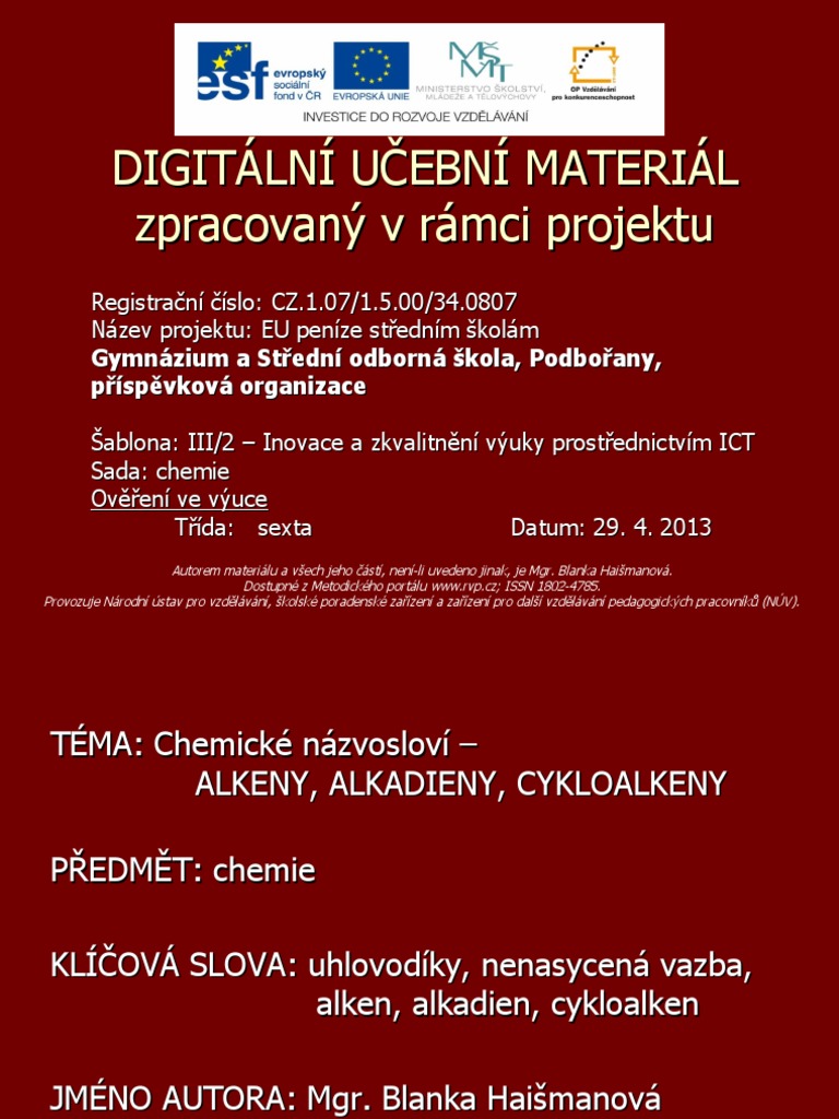Nazvoslovi - ALKENY A CYKLOALKENY | PDF