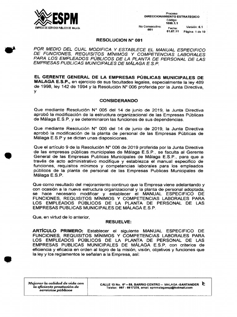 Resolucion 081 Se Modifica y Establece El Manual Especifico de ...