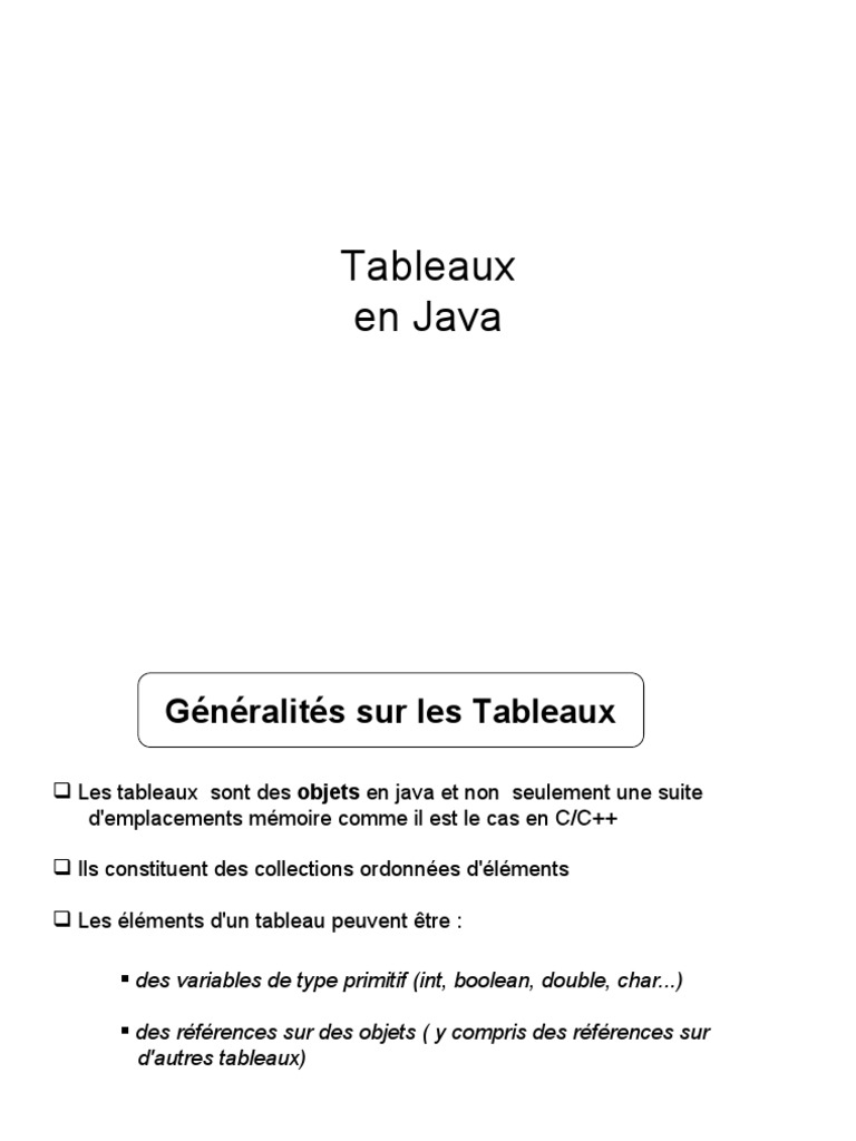 06-Tableaux en Java | PDF | Classe (informatique) | Java (Langage de programmation)