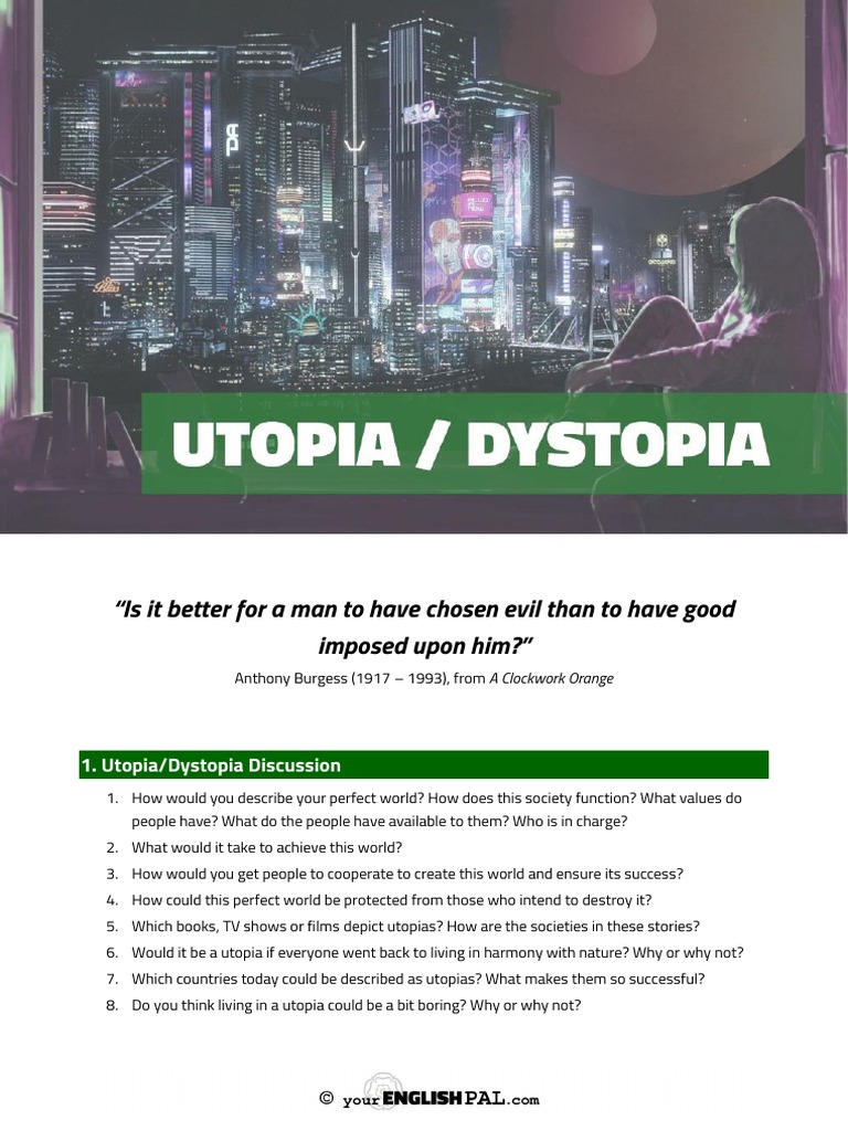 Your English Pal ESL Lesson Plan Utopia Dystopia Student v1 | PDF ...