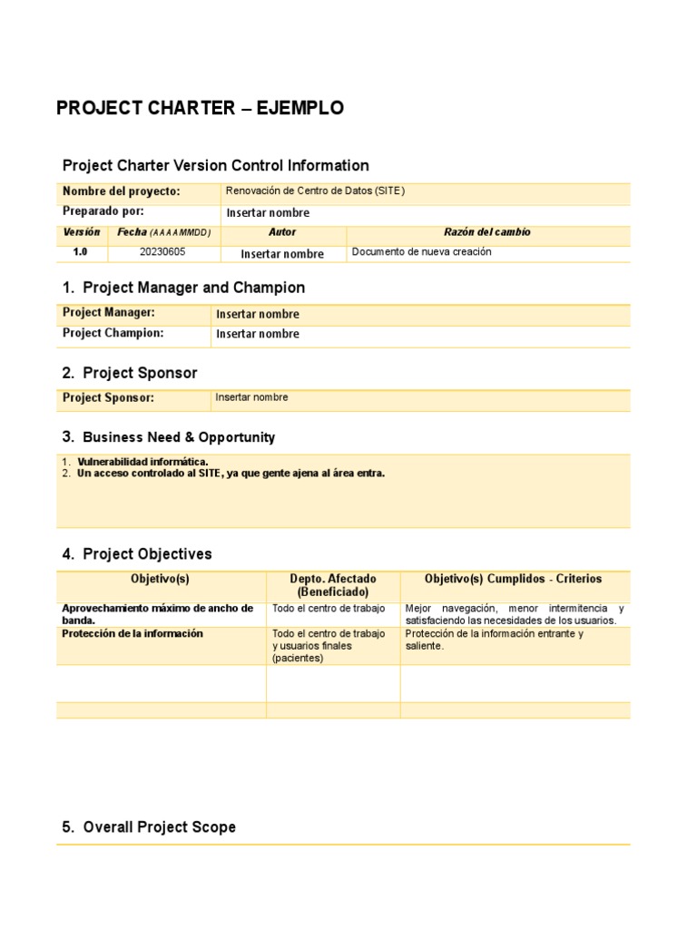 Ejemplo de Project Charter | PDF