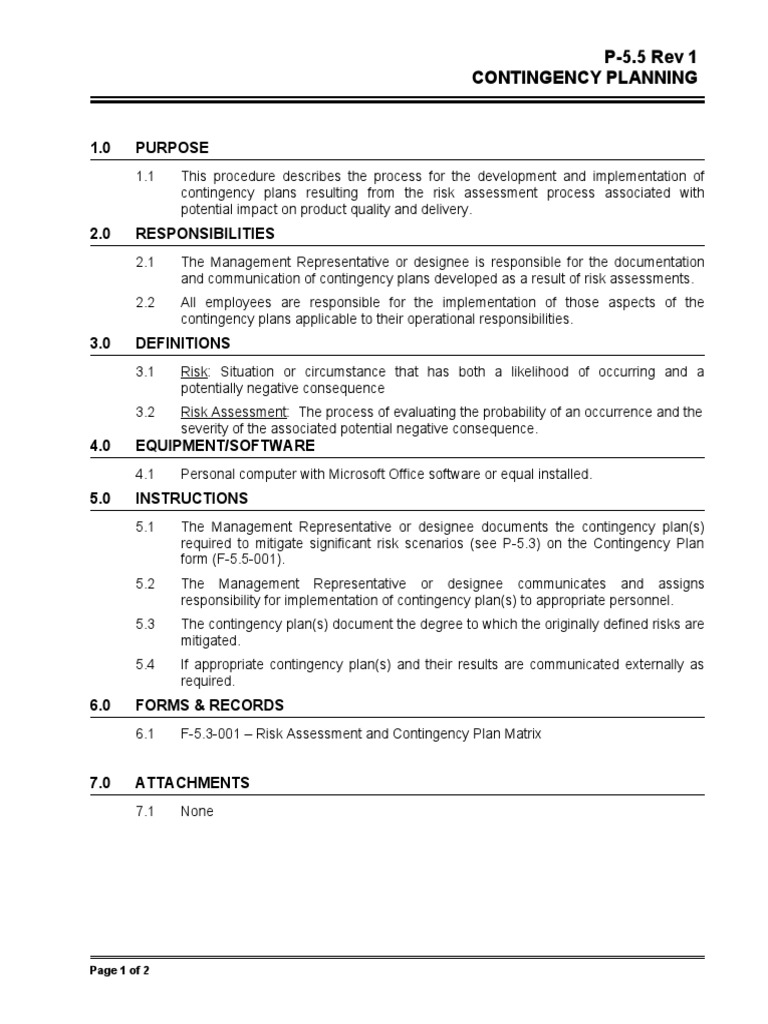 P-5.5-Rev 1 Contingency Planning | PDF | Risk | Risk Assessment