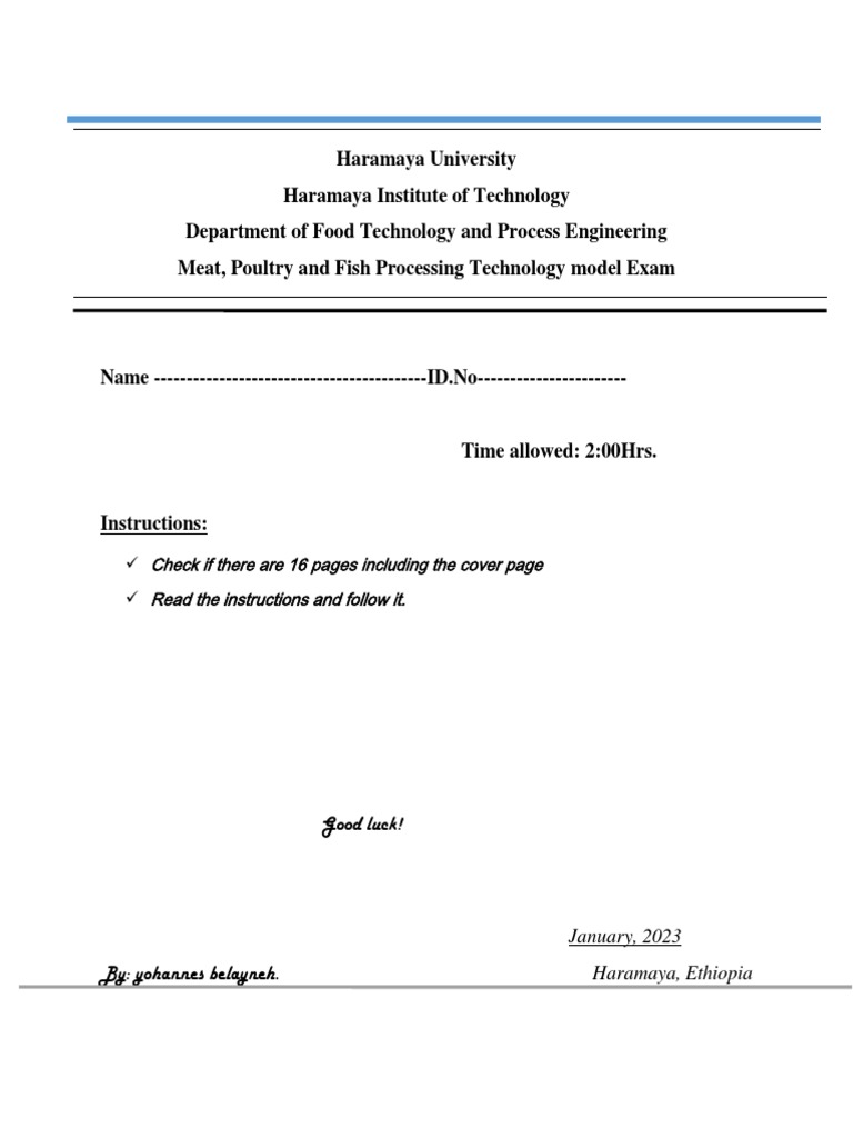 Sample Questions Meat, Poultry and Fish Processing Technology | PDF
