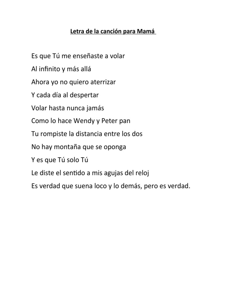 Letra De La Canción Para Mamá Pdf