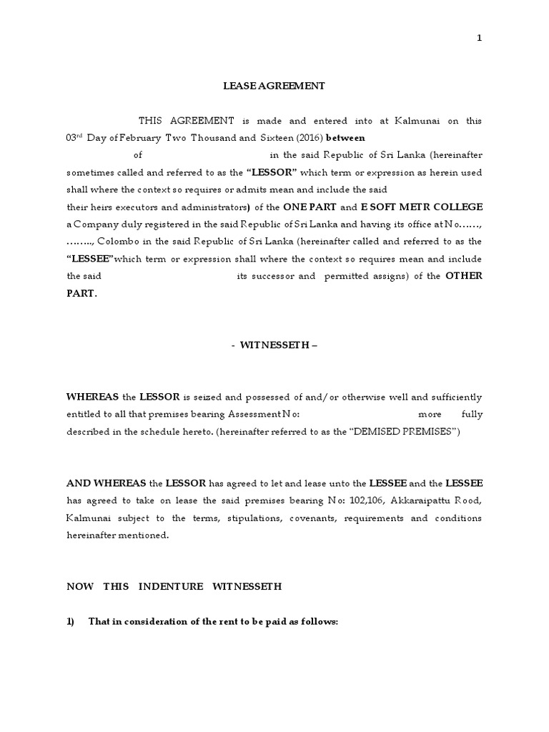 Lease Agreement Sample Pdf