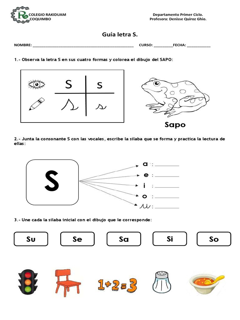 Guía de Actividades con la Letra S | PDF | Artes del Lenguaje y ...