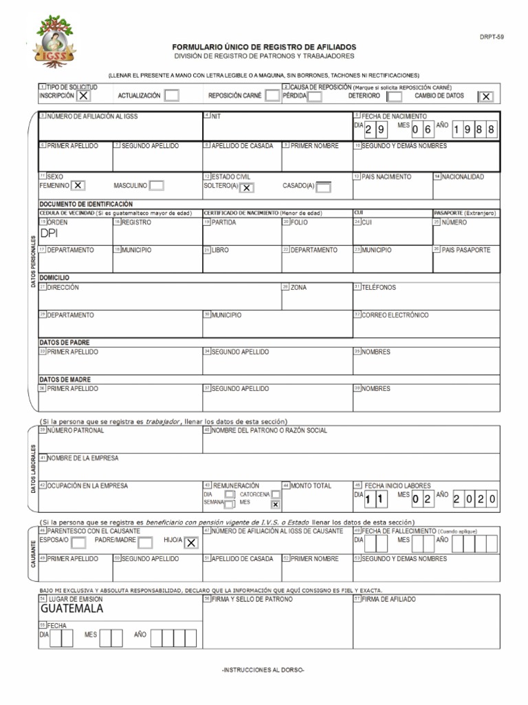 Formulario IGSS Afliliado | PDF